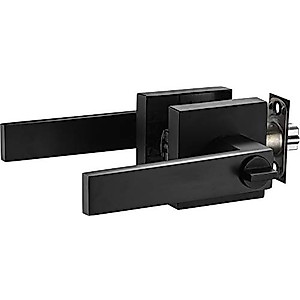 Berlin Modisch Contemporary Square Entry Lever Door Handle and Single Cylinder Deadbolt Locking Lever Handle Set [Front Door or Office] Right & Left Sided Doors Heavy Duty – Iron Black Finish