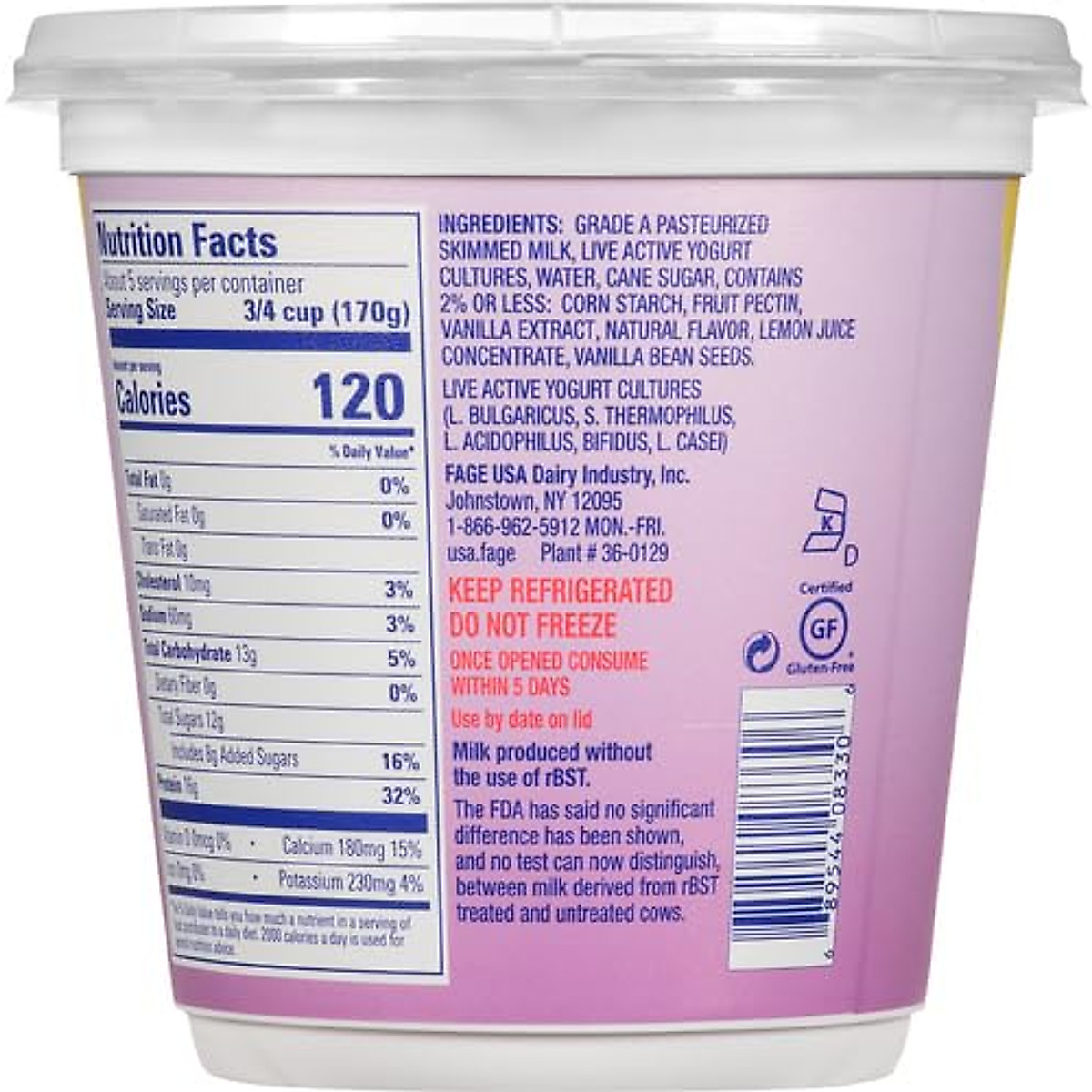 Fage Total 0% Vanilla 32oz (907g), 32 Oz