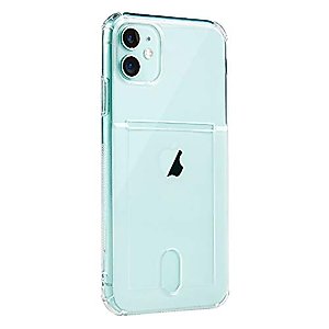 SZINTU iPhone 12 Mini Clear Case - Card Holder Slot, Slim Fit, Wireless Charging Compatible, TPU Shockproof Wallet Bumper