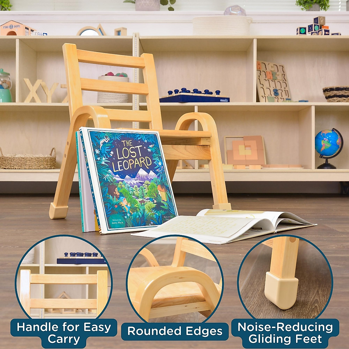 Children’s Factory 11"H NaturalWood Stackable Kids Chair, Hardwood Flexible Seating Classroom Furniture, Toddler Daycare Furniture