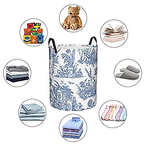 Marseilles Toile Willow Ware Blue White Laundry Basket,Collapsible Clothes Hamper Storage with Handle, Laundry Hamper for Bathroom Home Decor Baby Clothing Medium