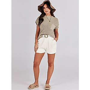 Caracilia 2 Piece Shorts Set for Women Sweater Fashion Outfits 2023 Knit Tank Tops and Casual Matching Summer Classy Loungewear Clothes Tracksuit Sweatsuits C112A2qiankaqi-XL Khaki White, X-Large