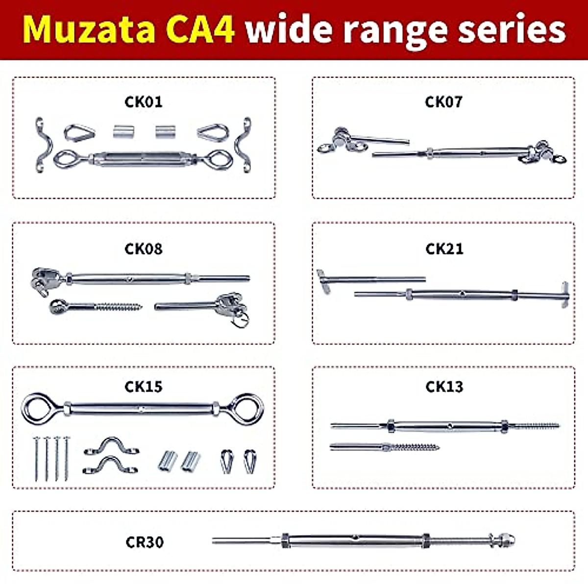 Muzata 20Set 1/8" Cable Railing Kit Hardware Heavy Duty Turnbuckle M5 Eye to Eye for Wood Post Wire Rope Stainless Steel Angle Adjustable WoodLoft System Deck Stair 20 Cable Lines CK01,CA4 CA5