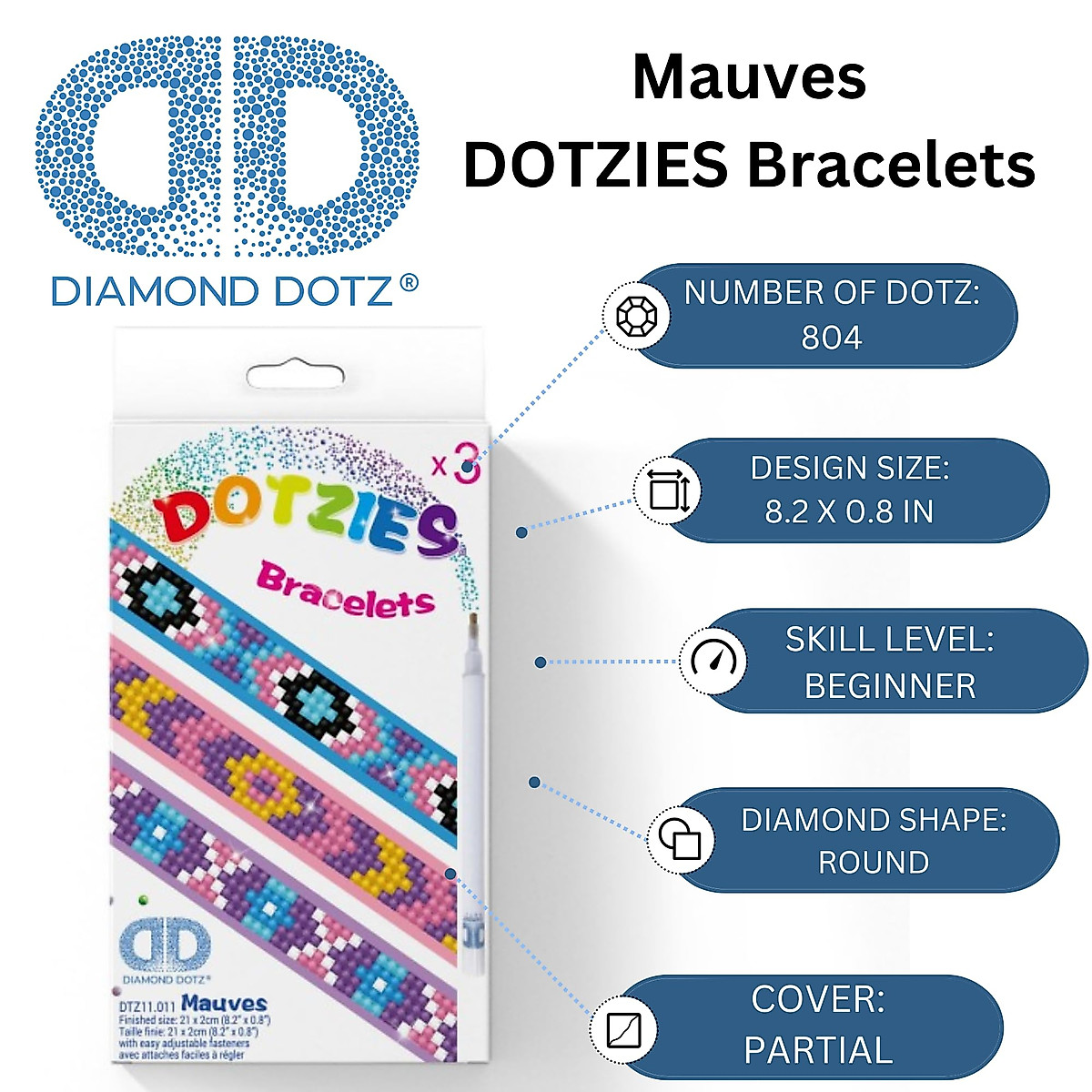 DIAMOND DOTZ ® DOTZIES - Mauves, Diamond Art Bracelet Making Kit Adults, Diamond Dotz Kits for Teens, Diamond Art Teen, Diamond Painting Bracelet Kit for Adults, Bracelet Making Kit, Bracelets Making
