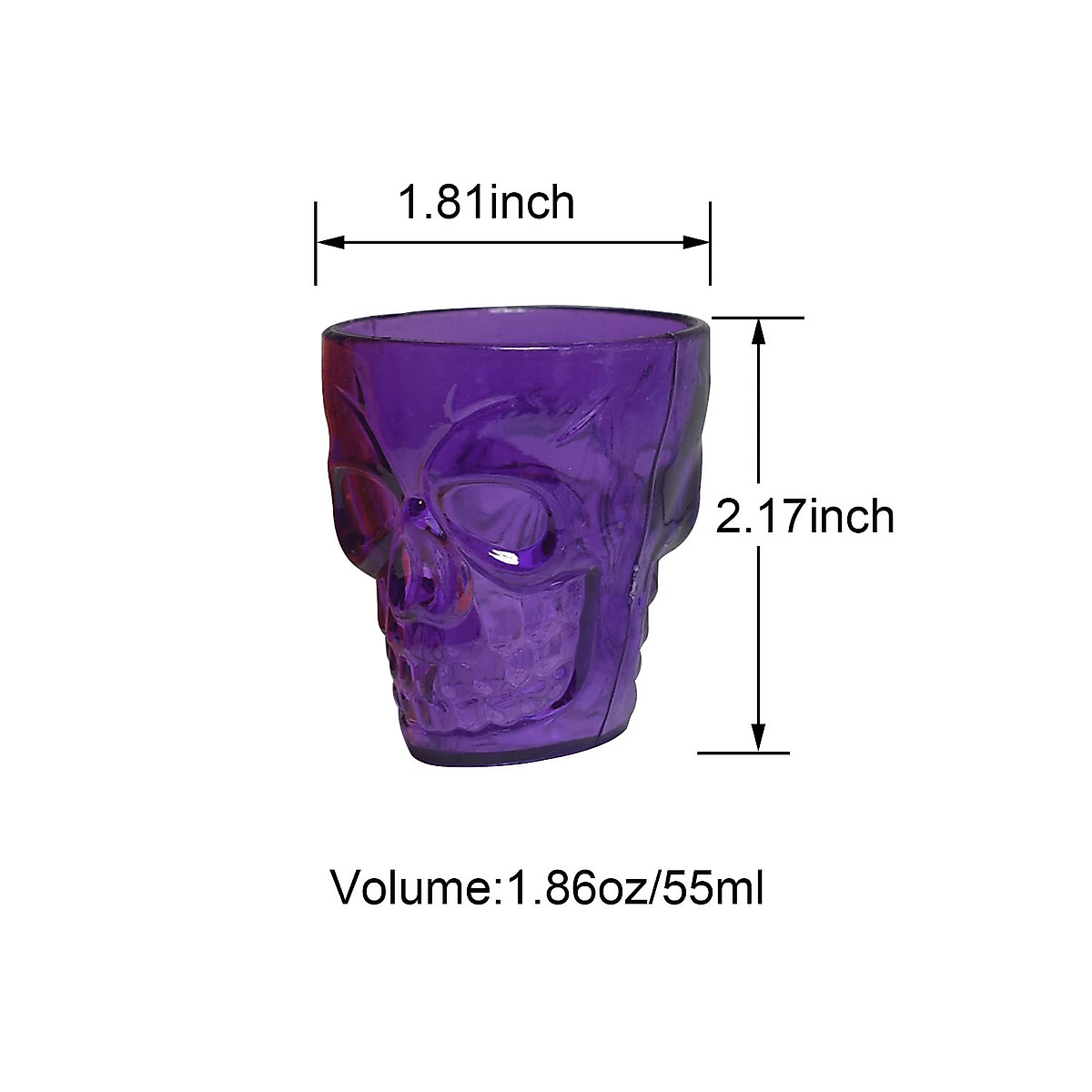 X-SHIYUN Halloween Skull Party Favor Shot Glasses 1.86 oz/ 55 ml Unbreakable Skull Shot Cups Plastic Halloween Cups for Spirits Vodka Halloween Party Decoration Supplies（16PCS）