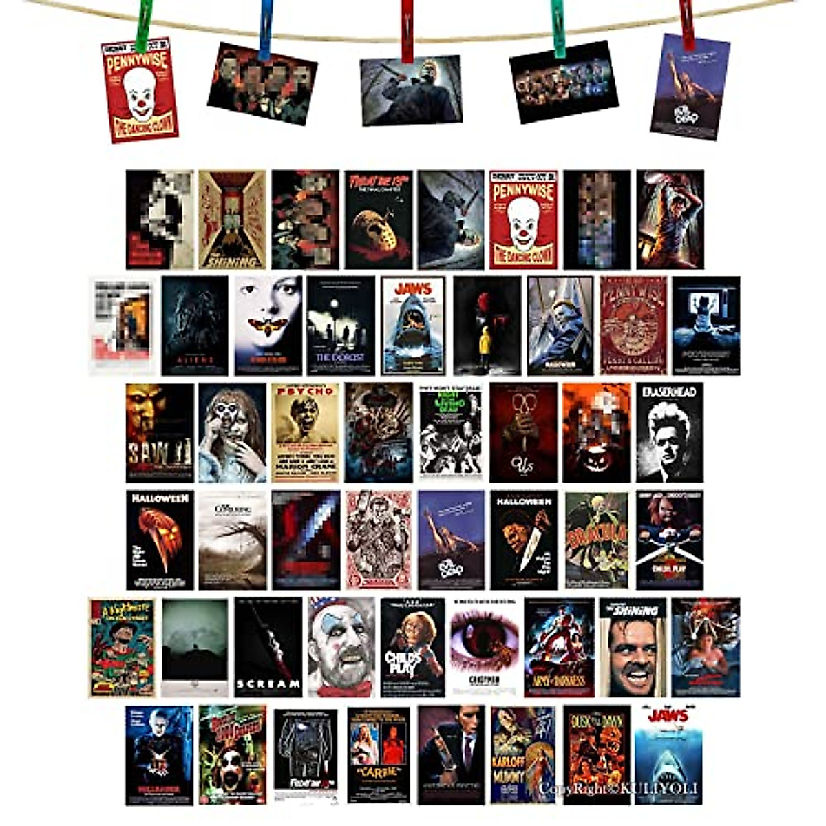 50PCS Horror Movie Poster Wall Collage Kit - Vintage Film Decor