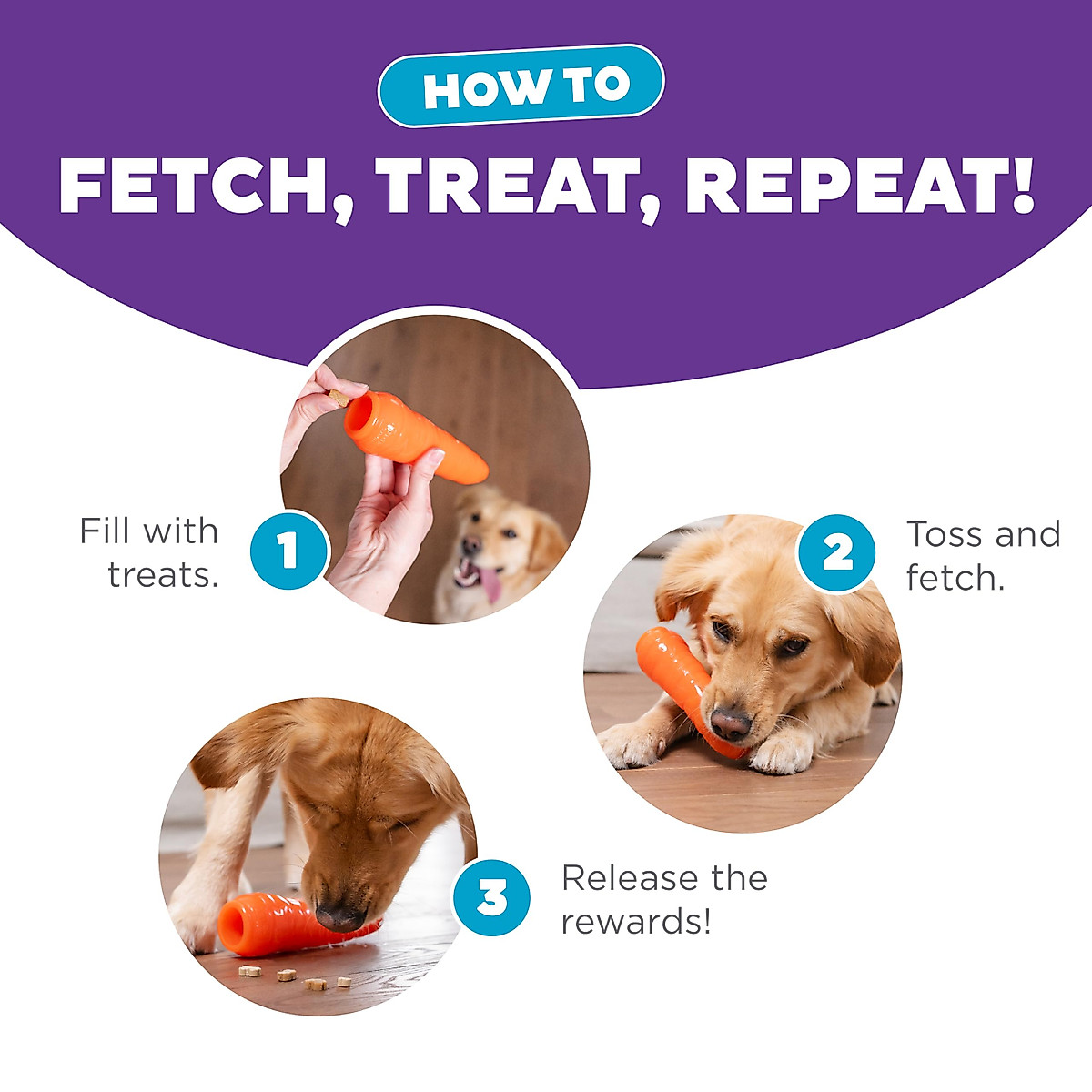 Outward Hound Foodies Carrot Treat-Dispensing Dog Chew Toy, Orange