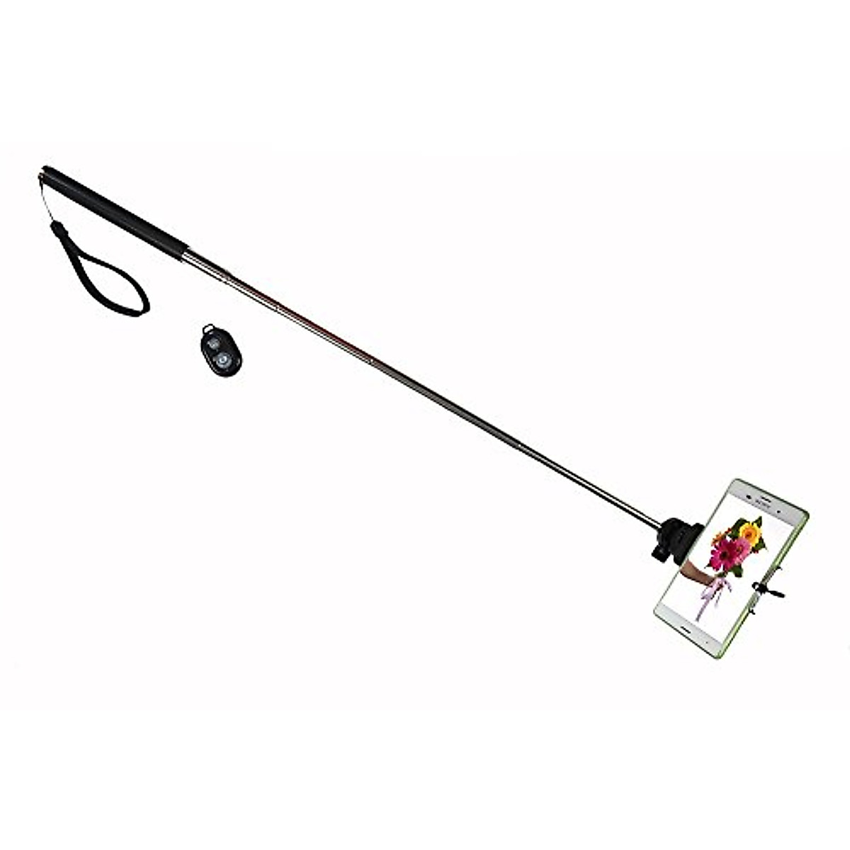 Extra-long Durable Selfie Stick Kit with Tripod by Shutterstix for iPhones, Samsung, Hero & Compact Cameras, with Bonus Tripod, Bluetooth Wireless Remote Control; Latest Version, Light-weight & Compact