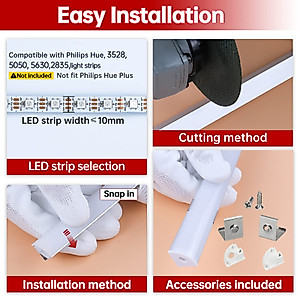 Muzata 10Pack 6.6FT/2M V-Shape LED Channel System with Transparent Smoky Black Cover Lens, Black Aluminum Extrusion Profile Housing Tape Lights V1SW BB 2M