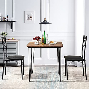 VECELO 3-Piece Dining Room Kitchen Table and Pu Cushion Chair Sets for Small Space, Seating for Two, Brown