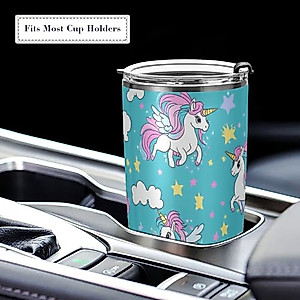 HXshaoye blue unicorns dreamy girl Stainless Steel insulated cup with Lid and Straw coffee mug for men for Home, Office or Car simply straw tumbler 20 oz termo para bebidas calientes 20oz