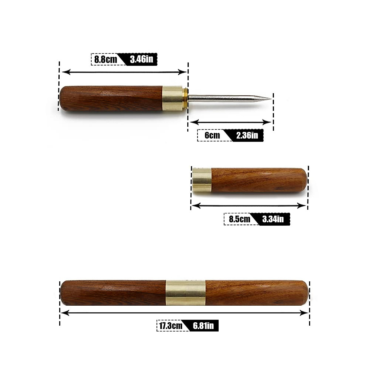 Genoric Ice Picks Stainless Steel Wooden Handle with Safety Cover for Bar, Bartender, Kitchen and Camping, Stainless Steel Ice Tools for Bar Set (Red Sandal Wood, 6.7”)