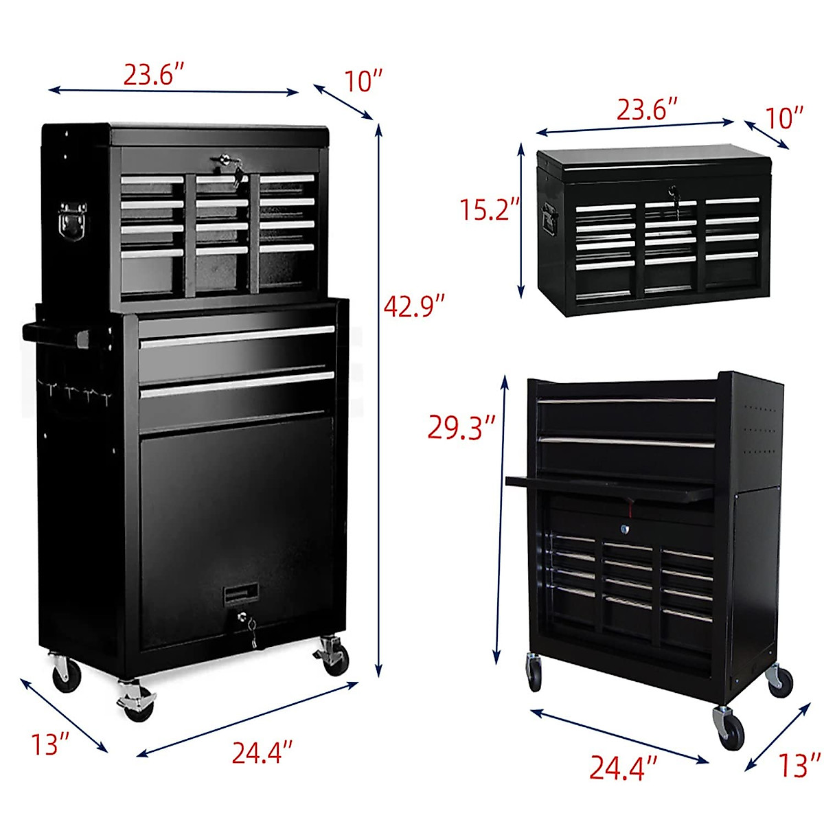 8-Drawer High Capacity Rolling Tool Box with Wheels,Rolling Tool Chest with Drawer,Tool Box on 4 Wheels with Lock, Tool Storage Cabinet Removable Portable Box for Garage Warehouse