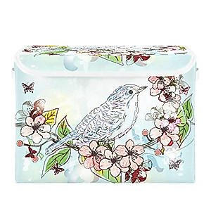 RunningBear Spring Bird Large Storage Bins with Lid Collapsible Storage Bin Cube Basket Organizer Larger Storage Cubes for Clothes Towels Magazine