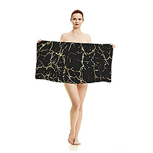 oFloral Gold Black Marble Hand Towels Cotton Washcloths,Marbling Texture Art Print Comfortable Soft Towels for Bathroom/Kitchen/Yoga/Golf/Hair/Face Towel for Men/Women/Girl/Boys 15X30 Inch