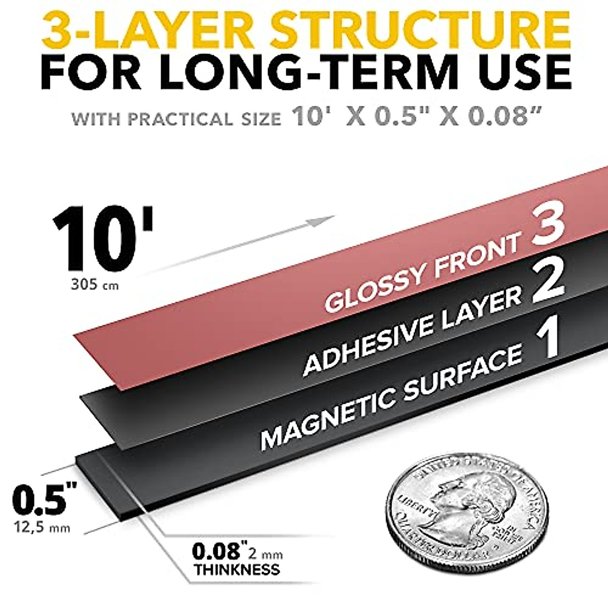 Flexible Magnetic Tape - Magnetic Strip with Strong Self Adhesive - Ideal Magnetic Roll for Craft and DIY Projects - Sticky Magnets for Fridge and Dry Erase Board (1/2 Inch x 10 Ft)