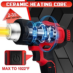 Cordless Heat Gun for Milwaukee 18V Battery, 122℉-1022℉ Hot Air Gun with Digital LCD Display, Adjustable Temp and Air Control with 4 Nozzles for Crafts, Shrinking PVC, Stripping Paint (Bare Tool)