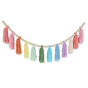 Cotton Tassel Garland Pastel Banner, Colorful Party Backdrop Decorative Wall Hangings Llama Decorations for Bedroom,Nursery Dorm Room,Birthday,Baby Shower, Girls Boho Home Decor Gift (Light 1 Pack)