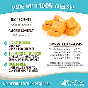 Raw Paws Freeze Dried Cheddar Cheese Treats for Dogs, 3-oz - Crunchy Dog Cheese Puffs Made in USA, Natural Dried Cheese for Dogs - 100% Real Wisconsin Cheddar Cheese Bites for Dogs - Dog Cheese Treats