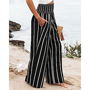 Angerella Womens Casual Elastic Waist Stripe Comfy Jogging Jogger Pants with Pockets Black M