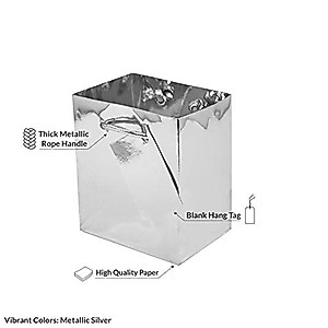 Silver Gift Bags - 12 Pack Extra Small Silver Foil Gift Bags with Handles, Designer Solid Silver Paper Gift Wrap Bags for Birthdays, Party Favors, Baby Shower, Bachelorette, Weddings, Holiday Presents, Bulk - 4x2.75x4.5