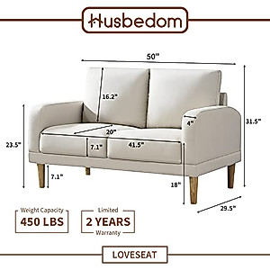 Husbedom 50"(W) Loveseat Sofa, Small Couch Sofas for Small Spaces, Living Room, Bedroom, Straight Arms,Easy,Tool-Free Assembly, Beige