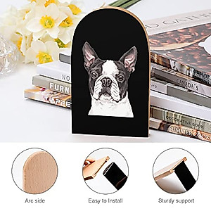 Cute Boston Terrier Dog Simple Nature Wooden Shelves Bookends Desktop Book Stand Book Ends Books Holder for Library School Home Office Study Decoration（Beech Wood）