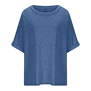 DASAYO Women Plus Size Tshirts Tops Crew Neck Solid Half Sleeve Shirt Tunic Comfy Casual Summer Plain Loose Blouse T Shirts