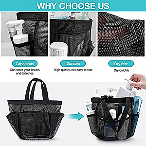 Mesh Shower Caddy Basket with 8 Storage Pockets, Portable Shower Tote Bag Hanging Swimming Pool, Toiletry Bathroom Organizer for College Dorm Room Essentials for Girls and Boys (1, Black)
