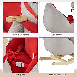 Qaba Kids Ride-On Rocking Horse Toy, Rocker with Lullaby Song, Hand Puppets & Soft Plush Fabric for Children 18-36 Months, Gray