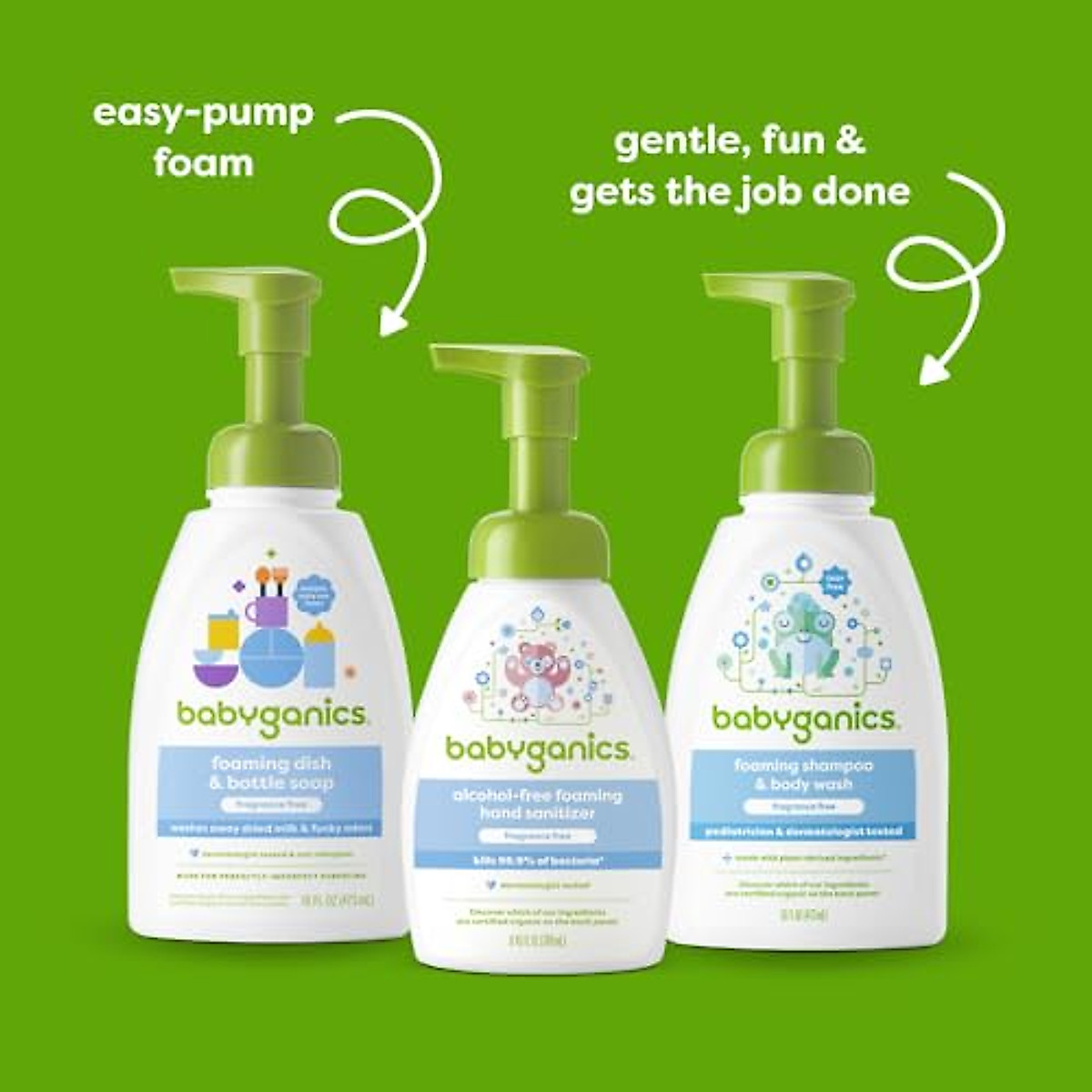 Babyganics Baby Shampoo + Body Wash Pump Bottle, Fragrance Free, 16oz, 3 Pack