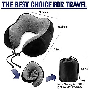 Leaflai Travel Pillow 100% Memory Foam Pillow, Neck Pillow for Airplane, Neck & Head Support Pillow for Airplane/Car/Office/Home, Travel Pillows Kit with Storage Bag, Sleep Mask and Earplugs