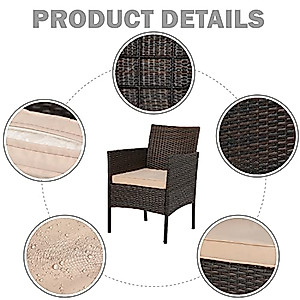 ABCCANOPY 3 Pieces Patio Furniture Set,Rattan Wicker Conversation Set with Coffee Table,Chairs Set with Seat Cushions Patio Conversation Set for Garden