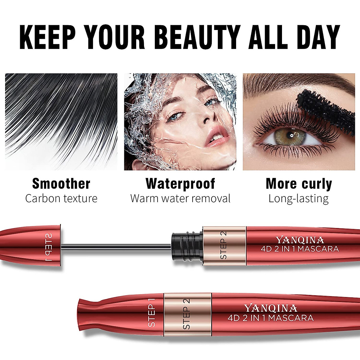 5x Longer Voluminous Eyelashes, 2 in 1 Vibely Mascara & Dark coffee Eyebrow Pencil & Black Eyeliner, Waterproof No Clumping (3 Set)