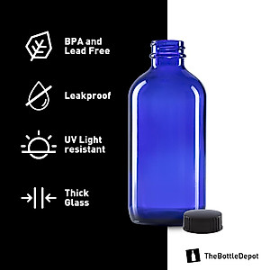 The Bottle Depot - 12 Pack - 8 oz Glass Bottles with Lids - Blue - 28-400 Neck Finish - Boston Round Bottles - UV Rays Protection