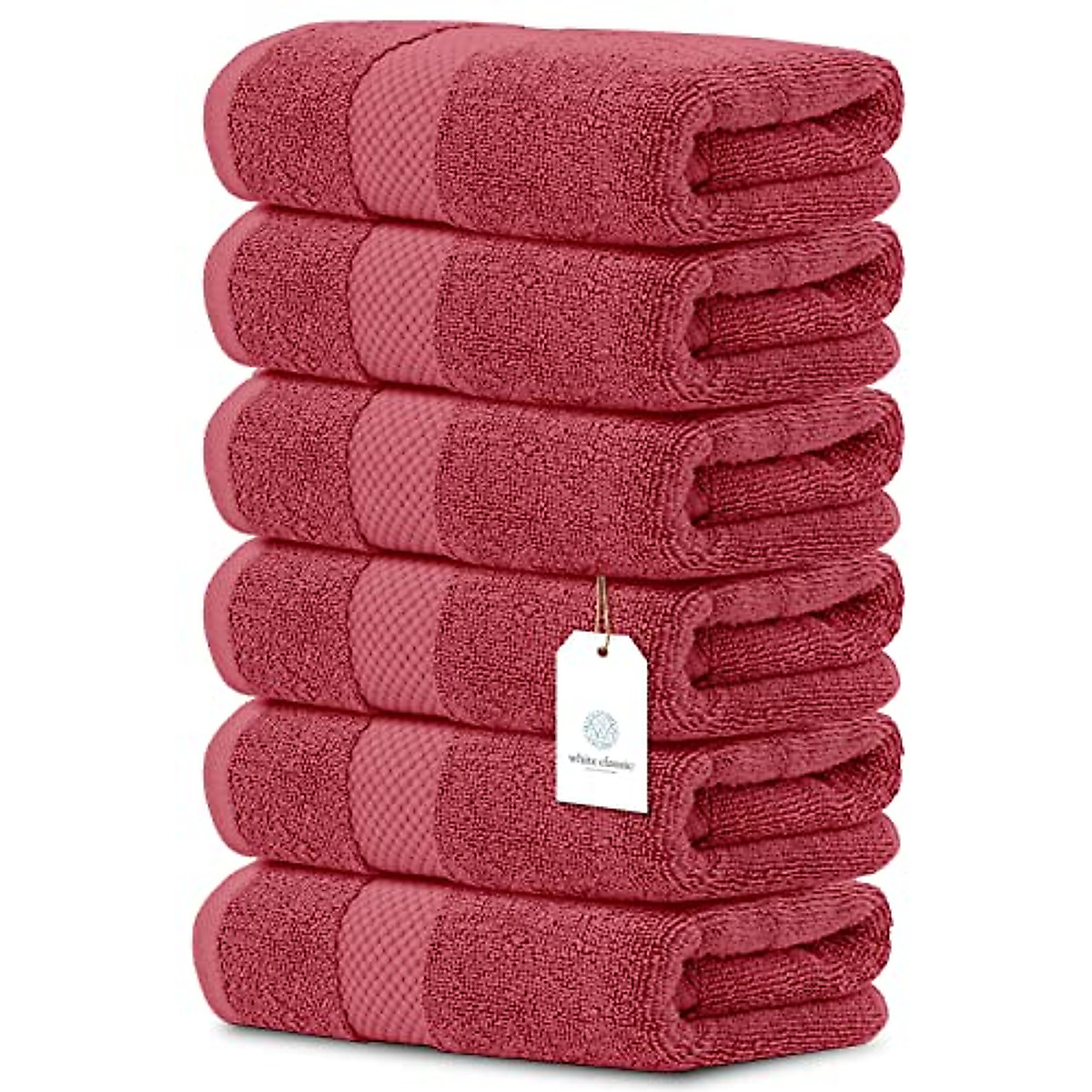 White Classic Luxury Hand Towels | 6 Pack Luxury Cotton Washcloths | 12 Pack Bundle (Burgundy)