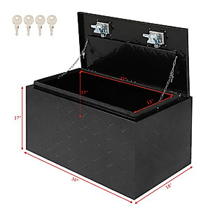 MOTORHOT 30" W x 17" D x 18" H Aluminum Truck Bed Tool Box, Diamond Plate ToolBox for Pick Up Truck RV Trailer, Chest Storage Organizer with Lock and Keys, Black