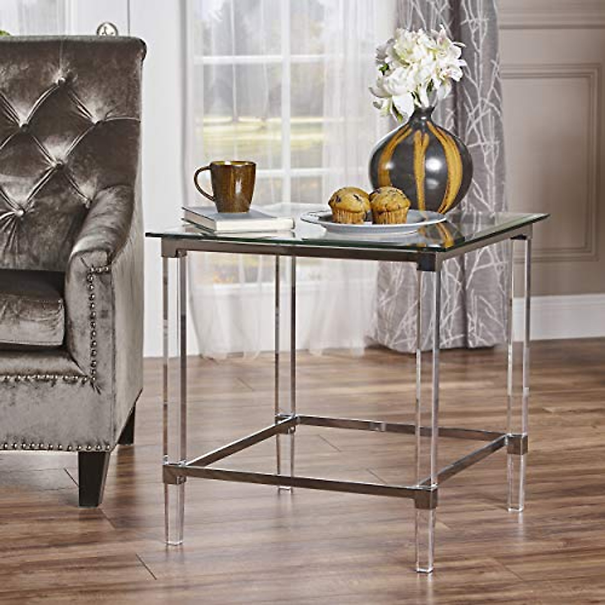 Christopher Knight Home Orianna Acrylic and Tempered Glass Square Side Table, Clear, 24 in x 24 in x 24 in