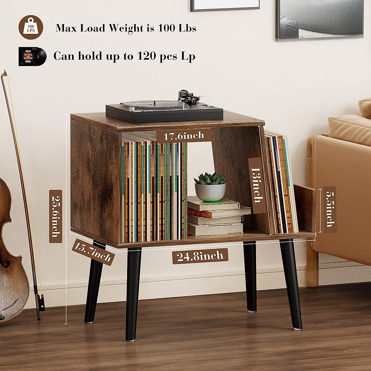 Huakan Record Player Stand, Record Player Table Turntable Stand, Vinyl Record Storage Multifunctional Bookcase for Albums LP