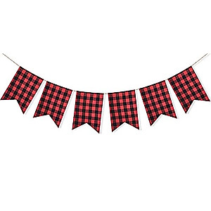 Uniwish Buffalo Plaid Banner Lumberjack Theme Baby Shower Birthday Party Decorations Garland Hanging Sign for Indoor Outdoor Events