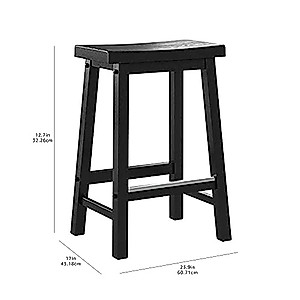Amazon Basics Solid Wood Saddle-Seat Kitchen Counter-Height Stool - 2-Pack, 24-Inch Height, Black