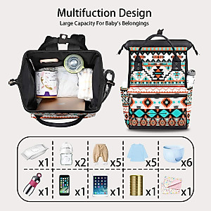 TropicalLife Ethnic Geometric Boho Diaper Backpack Large Capacity Baby Bags Multi-Function Zipper Casual Travel Backpacks for Mom Dad Unisex