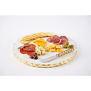 Mud Pie Gold Edge Marble Serving Board Set with Spreader, One Size, White