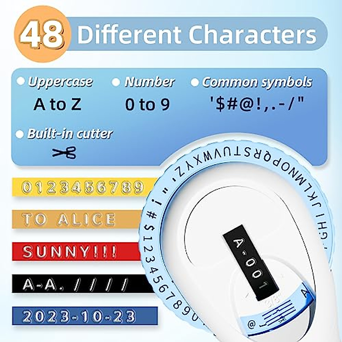 Aken Blue Embosser + 10pk Black Embossing Tape, Label Printer Embossed Vintage Embossing Label Maker Machine with Tape