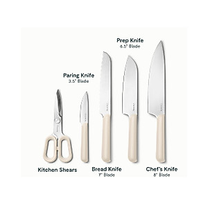 Caraway 14-Piece Kitchen Prep Set - Kitchen Knife Set & Wooden Utensil Set - Made With Premium German Steel Blades & FSC-Certified Birch Wood - Non-Toxic Materials - Includes Organizer - Cream