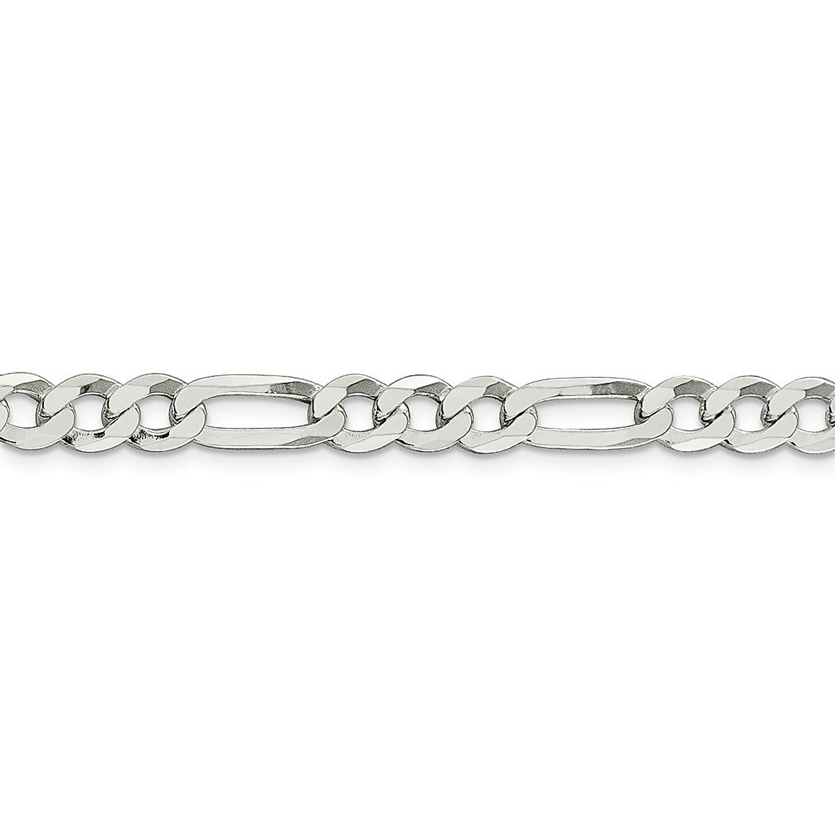 Solid 925 Sterling Silver 7.5mm Flat Figaro Chain Necklace - with Secure Lobster Lock Clasp 22"