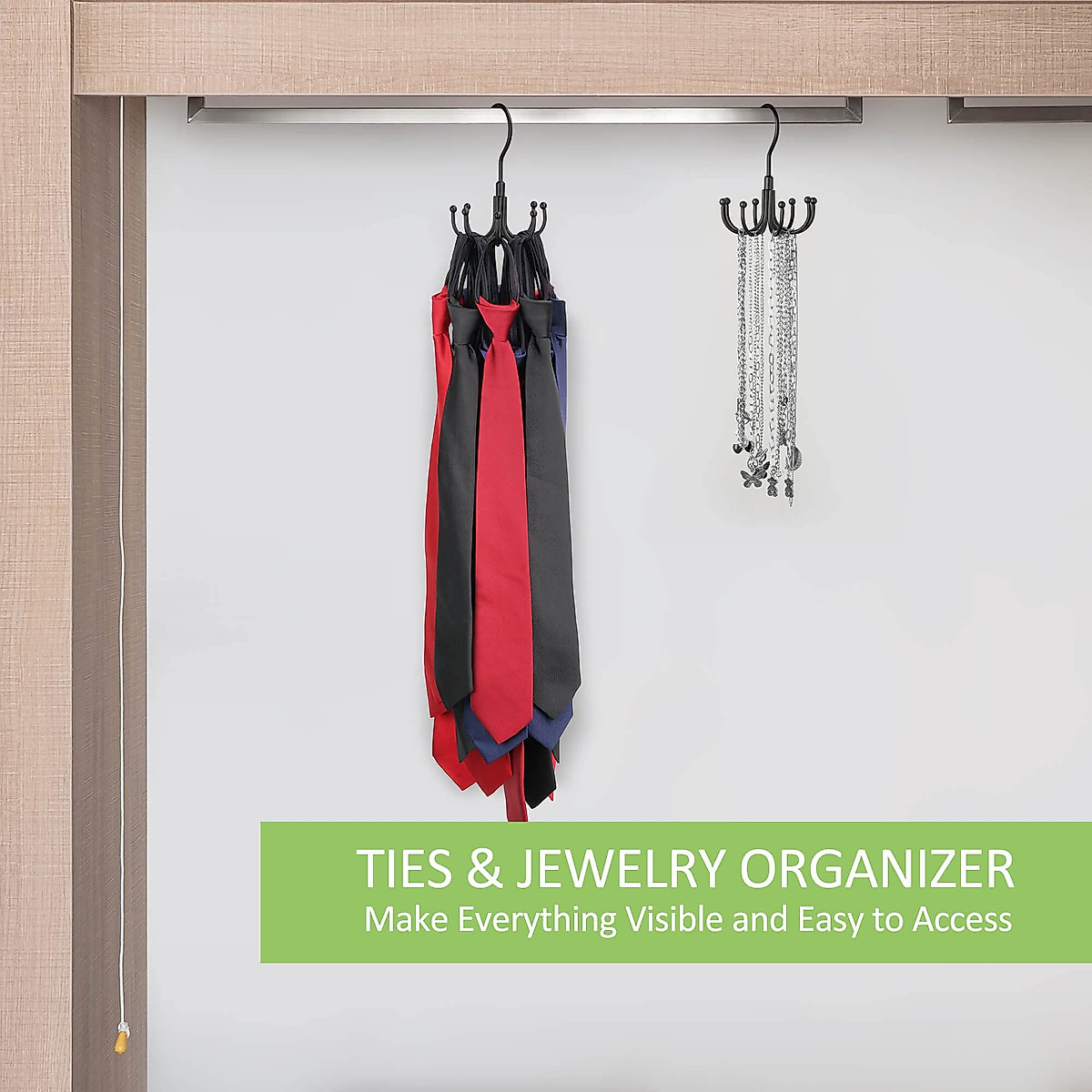 OMHOMETY Belt Hanger, Rotatable Belt Organizer for Closet, Accessories Rack, Space Saving Hanging Holder Storage Hook for Belt, Tie, Scarf, Purse, Bra, Tank Top, Black