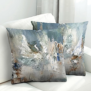 Abstract Pillow Covers 18x18 Set of 2 Modern Abstract Throw Pillow Cover Blue Contemporary Pillow Cushion Cases, Soft Comfortable Farmhouse Pillowcases for Sofa Couch Living Room Bedroom Office