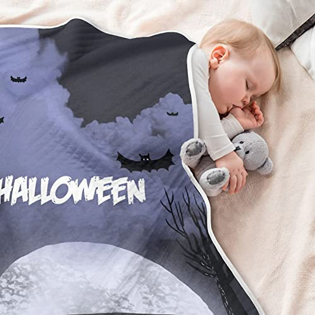 Full Moon Bat Sky Unisex Fluffy Baby Blanket for Crib Toddler Blanket for Daycare with Thick and Soft Material Security Blanket for Stroller Travel Decorative Gift