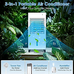 Portable 3-IN-1 Air Conditioners for Room, Portable AC Unit with 1.6 Gallon Water Tank, 4 Modes & 3 Speeds, Personal Air Cooler with Remote Control Fast Cooling for Room Home Office